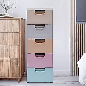 Gdrasuya10 Plastic Storage Cabinet with Wheels, 5 Drawers 33 Inch Tall Kids' Dresser Organizer for Clothes, Children's Room Bedroom Furniture (Colorful)