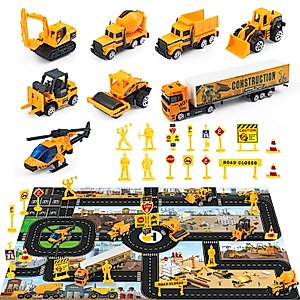 Coolplay Construction Vehicle Toy Set, Little Die Cast Car Toy Forklift, Bulldozer, Excavator, Mixer, Dump Truck Toy for Kids 3 4 5 6 Years Old