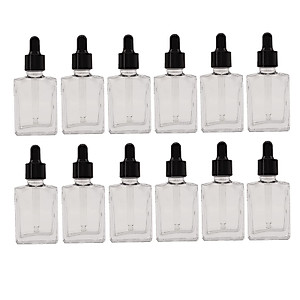 PimyRcyi Glass Bottle for Essential Oils,1 oz Small Empty Drop Bottle, 30ml Square Essence Glass Lab Dropping Serum Container (Clear,12PCS)