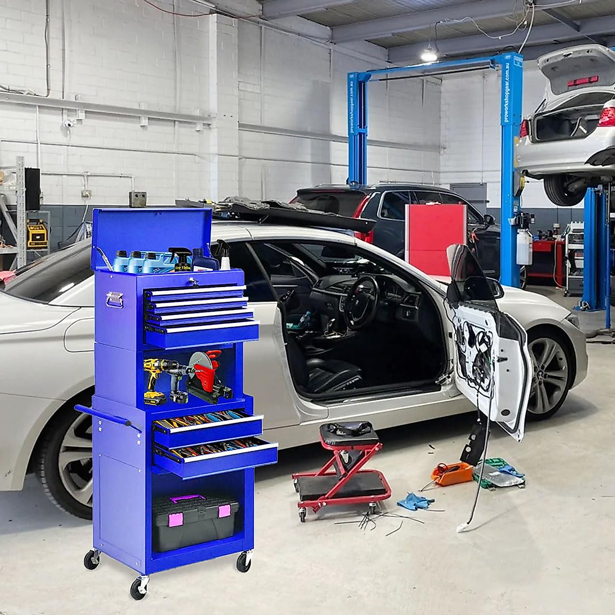 INNOVATIVE LIFE Rolling Tool Chest with 6 Drawers and Wheels, Clearance Tool Chest, Craftsman Tool Chest on Wheels with Lock for Garage and Auto Repair Stores, High Capacity, Detachable, Blue