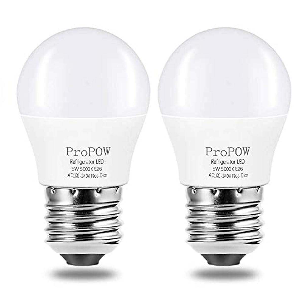 ProPOW LED Refrigerator Light Bulb, 120V A15 Fridge Bulbs 5 Watt White 5000K E26 Medium Base, Energy Saving Ceiling Home Lighting, Not-Dim, 2 Pack