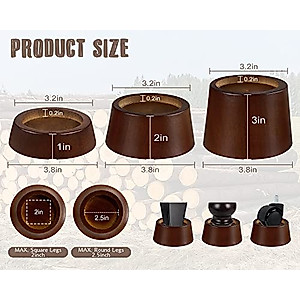 Wood Bed Furniture Risers Blocks - 2 inch Set of 4 Bed Risers, Heavy Duty Solid Wood Round Risers support 8000 lbs, Sofa Riser with Non-Slip Pad, Create Storage Space and Easy cleaning for the sweeper