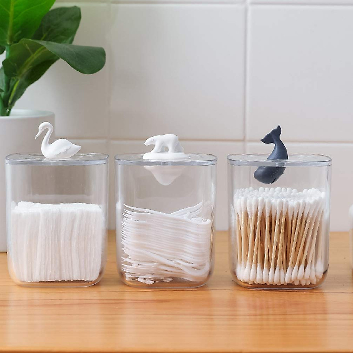 Cabilock Box Cotton Swab Makeup Ball Holder Cotton Pad Storage Cotton Pads Organizer Dispenser Swab Dispenser Container with Lid Cotton Pad Jar Clear Container Earth Tones Storage Rack
