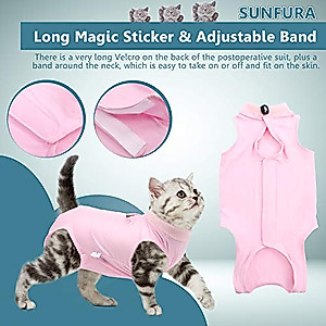 SUNFURA Cat Recovery Suit for Abdominal Wounds Spay After Surgery, Professional Breathable Surgical Body Suit for Cats Dogs Neuter, E-Collar Alternative Pet Anxiety Vest Shirt Anti Licking (M, Pink)