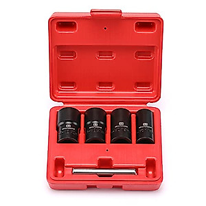 MIXPOWER 5 Pieces 1/2" Drive Nut and Bolt Extractor Set, Lug Nut Remover Extractor Tool, 17 19 21 22mm Sockets & 12mm Center Punch Bar, Twist Socket Tool Set