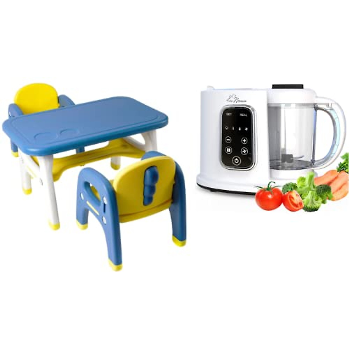 TinyGeeks Kids Table and Chairs Set Safe for Children Activity Table for Kids and Avec Maman Baby Cuisine 4-in-1 Baby Food Processor Baby Food Bundle