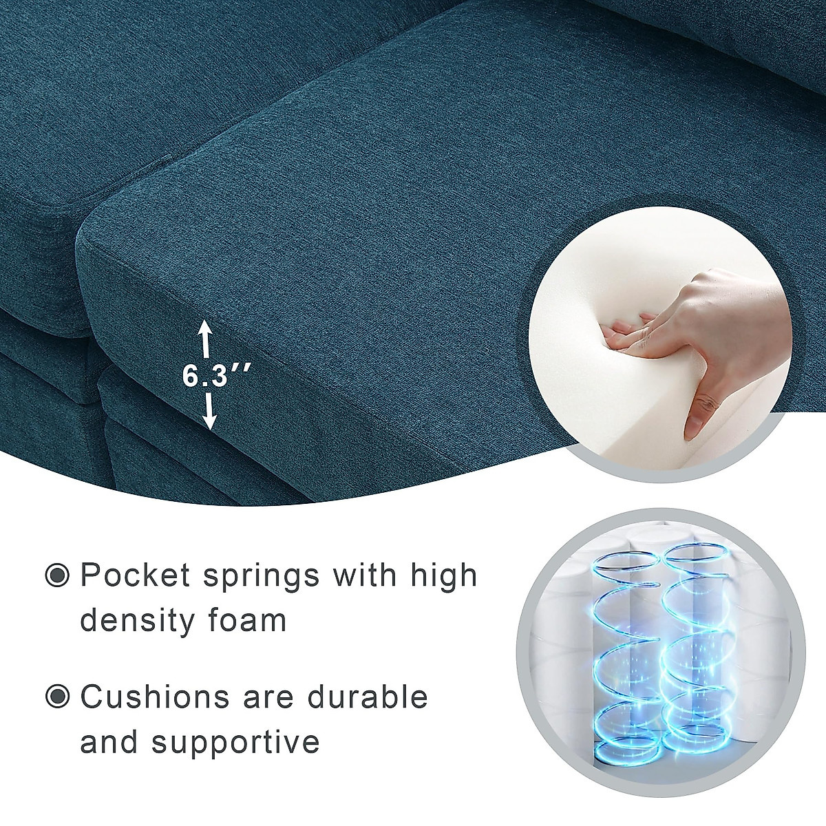 Ucloveria Chenille Modular Sectional, U Shaped Couch with Adjustable Armrests and Backrests,6 Reversible Sofa Bed with Storage Seats for Living Room, Apartment,Blue, Blue-109