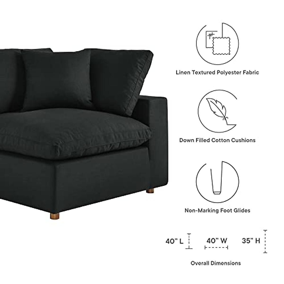 Modway Commix Modular Sofa, U Shaped Reclining Sectional, Black Fabric