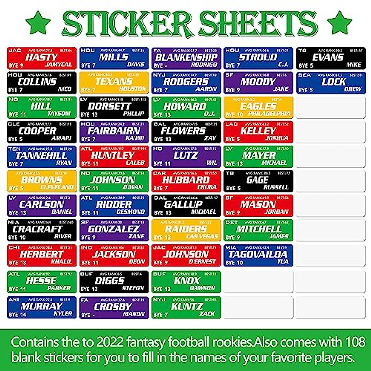 Fantasy Football Draft Board 2023-2024 Kit Extra Large Set with More 600+ Player Labels Premium Color Edition[12 Teams 20 Rounds]