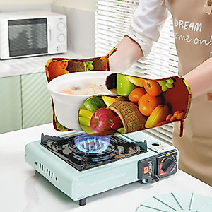 Variety Fresh Vegetables Fruits Silicone Oven Mitts Pot Holder Sets 2pcs Cute Design Washable Non Slip Kitchen Heat Resistant Mat Women's Cooking Gloves for Baking and BBQ Wear