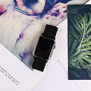 ENJINER Stretchy Nylon Solo Loop Bands Compatible with Apple Watch 38mm 40mm 41mm 42mm 44mm 45mm 49mm Ultra iWatch Series 8 7 SE 6 5 4 3 2 1 Strap, Sport Elastic Braided Women Men No Buckles Clasps Replacement Wristband, Black 42/44/45/49mm M