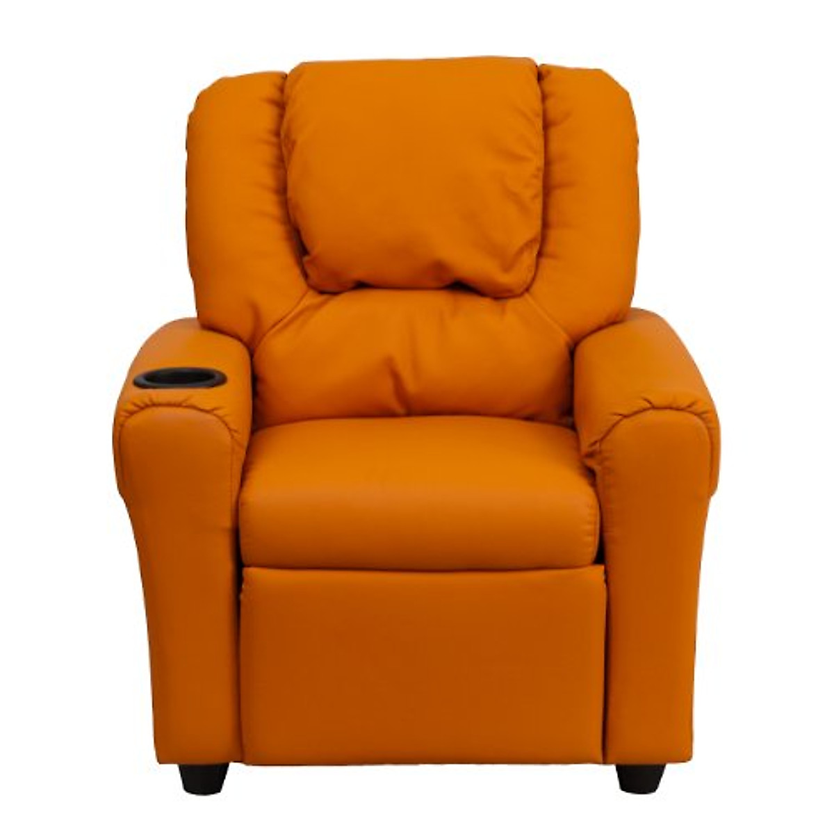 BizChair Orange Vinyl Kids Recliner with Cup Holder and Headrest