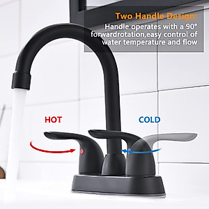 YardMonet Matte Black Bathroom Faucets, Black Bathroom Sink Faucets 2 Handle Bathroom Sink Faucet 4 Inch Centerset Vanity RV Lavatory Faucet with Pop-up Drain and Supply Lines