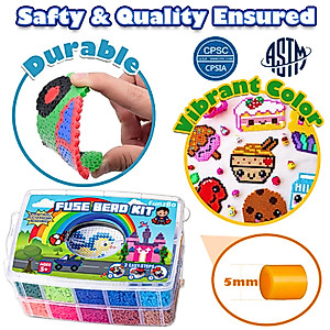 FunzBo Fuse Beads for Kids Craft Art - 106 Patterns Fusebead Melty Fusion Colored Arts and Crafts Set for Boys Girls Age 4 5 6 7 8 Year Old Classroom (Mega)