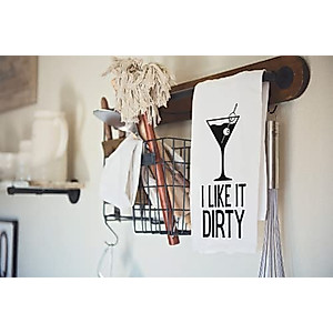 Handmade Funny Kitchen Towel, 100% Cotton Funny Dirty Martini Bar Towel for Kitchen, I Like It Dirty, Perfect for Hostess Housewarming Christmas Mother’s Day Birthday Gift (I Like It Dirty)