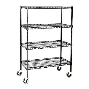 Omega 14" Deep x 60" Wide x 80" High 4 Tier Black Wire Shelf Truck with 800 lb Capacity