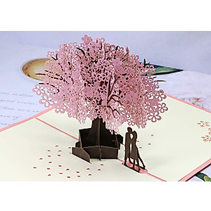 Penta Angel Handmade Cherry Blossom Card Pop Up 3D Flower Card Romantic Love Letter Greeting Anniversary Wedding Valentine Birthday Gift Card Blank Stationery Paper Card for Her Him Husband Wife