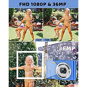 Digital Camera, Lecran FHD 1080P 36.0 Mega Pixels Vlogging Camera with 16X Digital Zoom, LCD Screen, Compact Portable Mini Cameras for Students, Teens, Kids (Blue)