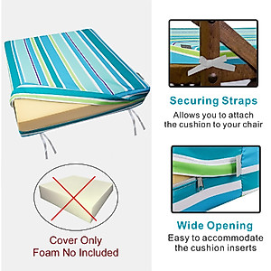 NettyPro Outdoor Cushion Slipcovers Waterproof 20 x 18 inch Patio Furniture Chair Seat Cushion Covers with Zipper and Tie, Replacement Cover Only, Stripes Turquoise