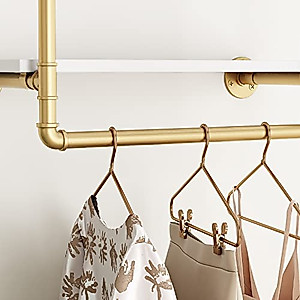 HOMEKAYT Industrial Pipe Shelving Wall Mounted Rustic Wood Shelf Industrial Floating Shelves (Gold 3-Tier, 24'')