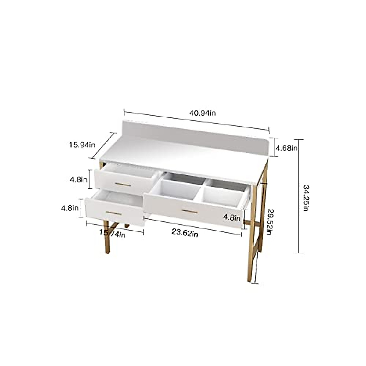 LUKYRA White Makeup Vanity Desk with Storage Dressing Table with 3 Drawers Writing Desk (33 Inch,White)