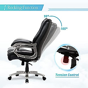 COLAMY Big and Tall Office Chair 400lbs Wide Seat- High Back PU Leather Executive Computer Desk Chair for Heavy People, Large Office Chair with Heavy Duty Metal Base and Ergonomic Back Support- Black