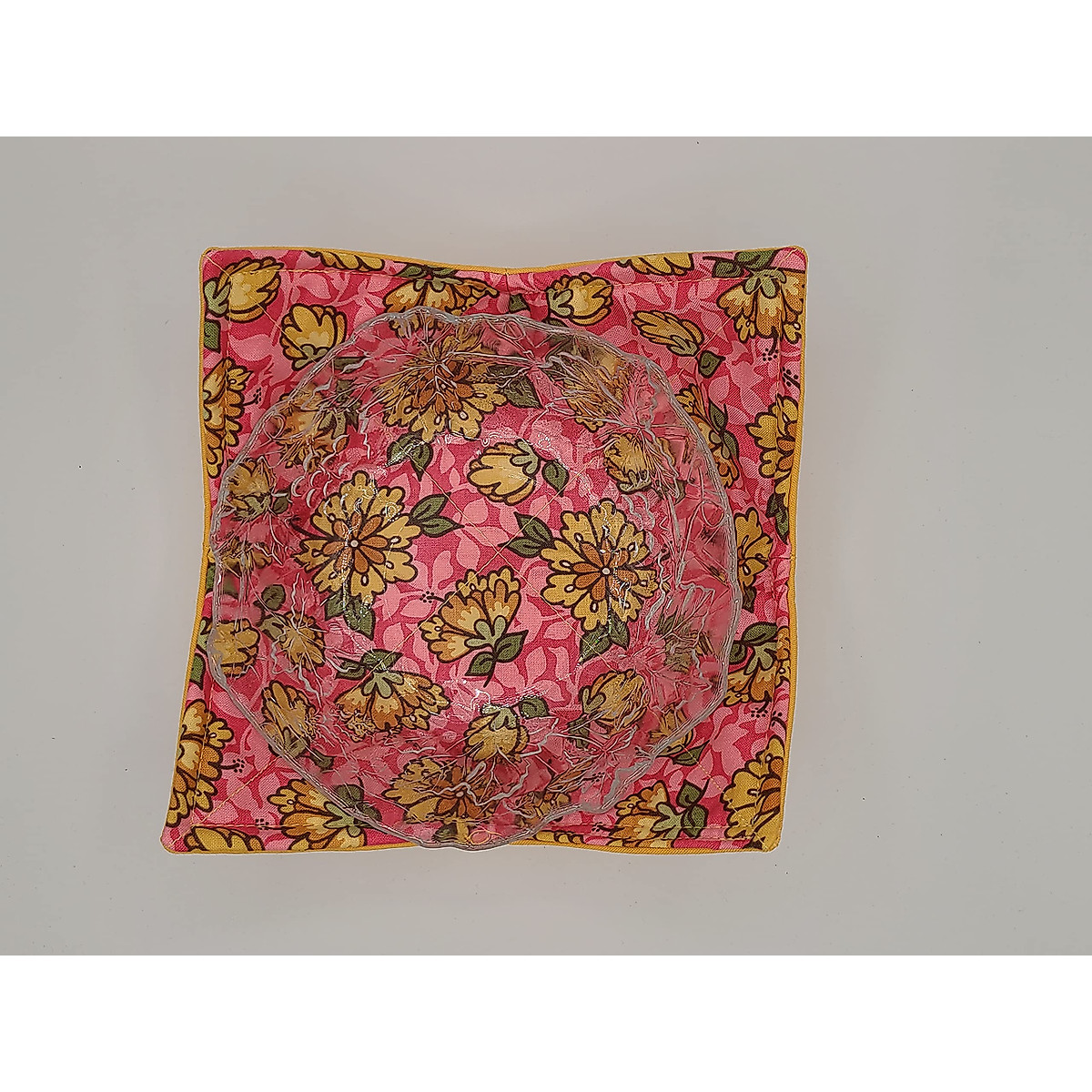 Yellow Flowers on Pink Microwave Cozy Yellow Dahlia Reversible Soup Bowl Buddy Microwaveable Potholder Floral Handmade Housewarming Hostess Mothers Day Gifts Under 10