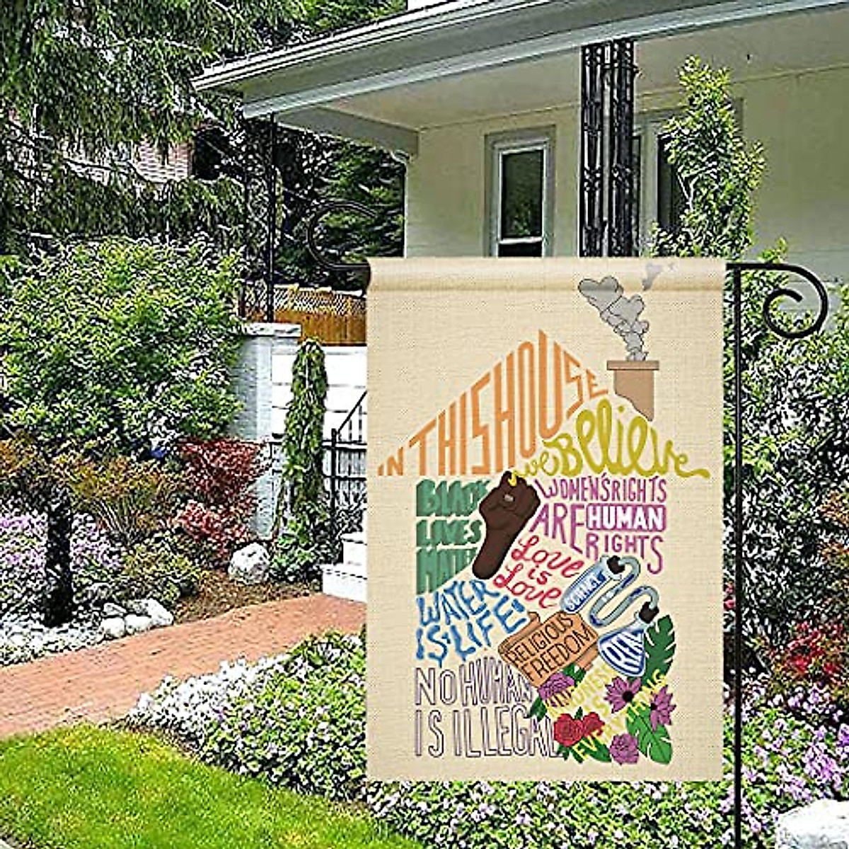 chengxun Kindness Is Everything Garden Flag In This House, Family Quote, Black Lives Matter and Water Is Life Flag Double Sided 12.5*18 Inch Yard Flag Outdoor Decor