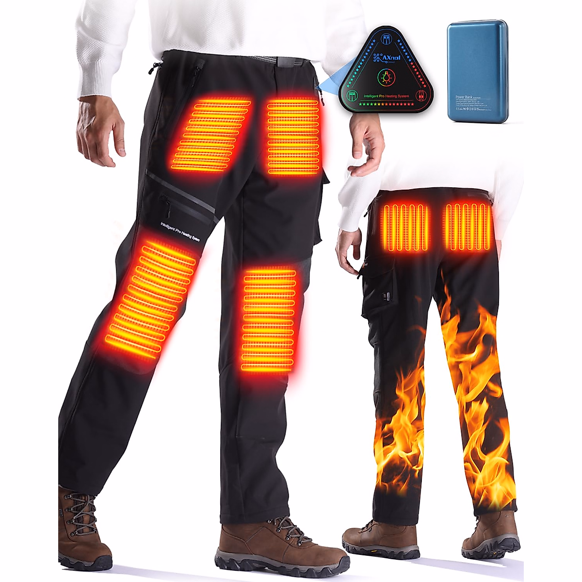 Axnol Heated Pants with 20000mAh Battery Pack Electric Heated Snow Hiking Pants Winter Softshell Outdoor Trousers (XL, Black)