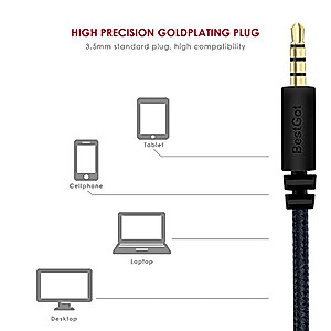 BESTGOT Audio Cable with Microphone Volume Control Aux Cord 3.5mm (4.3ft / 1.3m) for PS4 Controller, Headphones,Tablet,Computer, Laptop,Car,Mobile Phone and More (1-Pack Black)