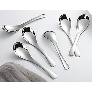 Soup Spoons Stainless Steel Asian Soup Spoon Set of 6 Heavy-Weight Round Table Spoons Mirror Polished Silver Ramen Spoons