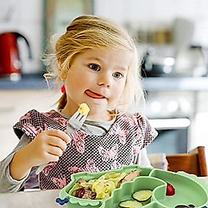 Linowos Silicone Suction Plate for Toddlers - Self Feeding Training Divided Plate Dish and Bowl for Baby and Toddler, Fits for Most Highchairs Trays (Green)