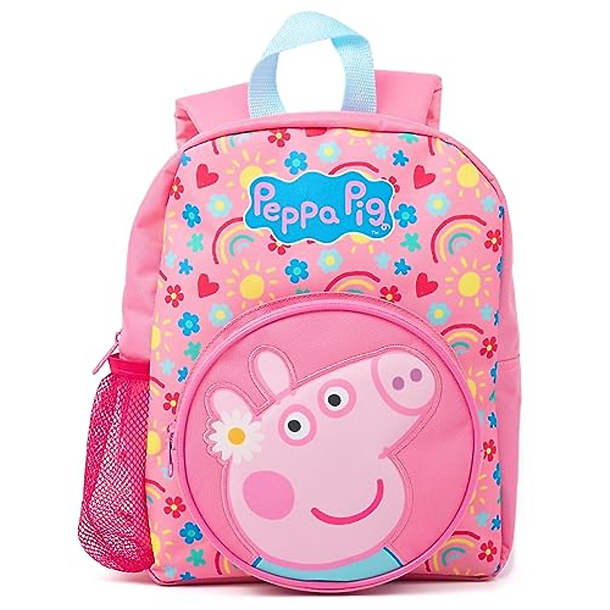 Peppa Pig Kids 4 Piece Backpack Set | Girls Boys Animated George Pig Hearts Pink Rucksack Lunch Bag Pencil Case Water Bottle | Back to School Bag Gifts