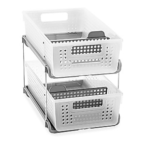 madesmart 2-Tier Organizer, Multi-Purpose Slide-Out Storage Baskets with Handles and Dividers, Frost