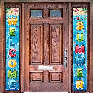 Welcome Hello Summer Porch Banner Beach Hawaiian Themed Hanging Front Door Yard Indoor Outdoor Holiday Party Decoration