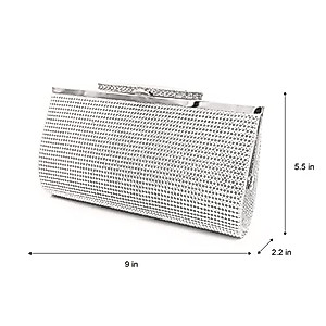 OOTD LAND Women's Evening Bag Curved Glitter Clutch for Cocktail Prom Party with Rhinestone Lock (Silver)