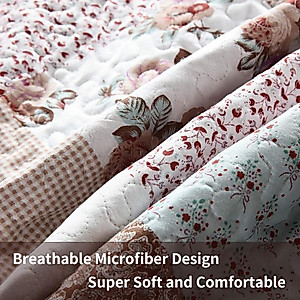 ENJOHOS 3-Piece Quilt Bedspread Sets Queen Size Coverlet Lightweight Reversible Bedspread for Queen Bed Korean Style Flower Garden on Pink Checker Daybed Bedding