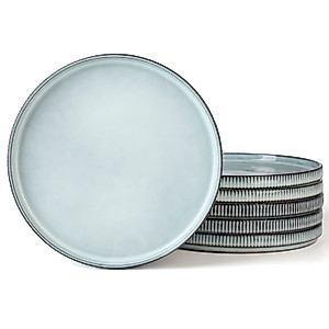 famiware Star Dinner Plates for 6, 10 inches Plate Set, Scratch Resistant, Stoneware Dinnerware, Kitchen Modern Rustic Serving Dishes, Smoky Blue