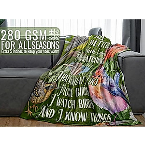 Bird Watching Gifts, Bird Blanket for Bird Lovers & Bird Watchers, Bird Lover Gifts, Bird Nerds Gifts, Bird Watching Blanket, Blanket for Bird Lovers, 65 x 50 Inches Flannel Throw Blanket, Green