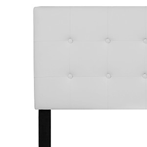 BizChair Button Tufted Upholstered Queen Size Headboard in White Vinyl