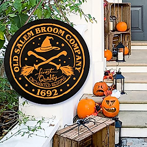 GLLBTPT Halloween Door Decorations,Halloween Wooden OLD SALEM BROOM COMPANY Hanging Sign with Rope Front Door, Halloween Decorations Indoor