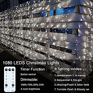 Outdoor Fairy 1080 LED String Lights 364FT - 8 Modes, Remote & Plug-in | Waterproof, Perfect for Christmas, Halloween, Bedroom & Party Decorations (Cool White)