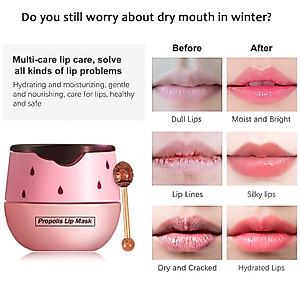 4PCS Honey Lip Balm Honey Pot & Strawberry Sleeping Lip Mask, Propolis Moisturizing Honey Lip Mask Lip Balm, Hydrating & Prevention Dry and Cracked Lip Scrubs Exfoliator, Winter Lip Care Products