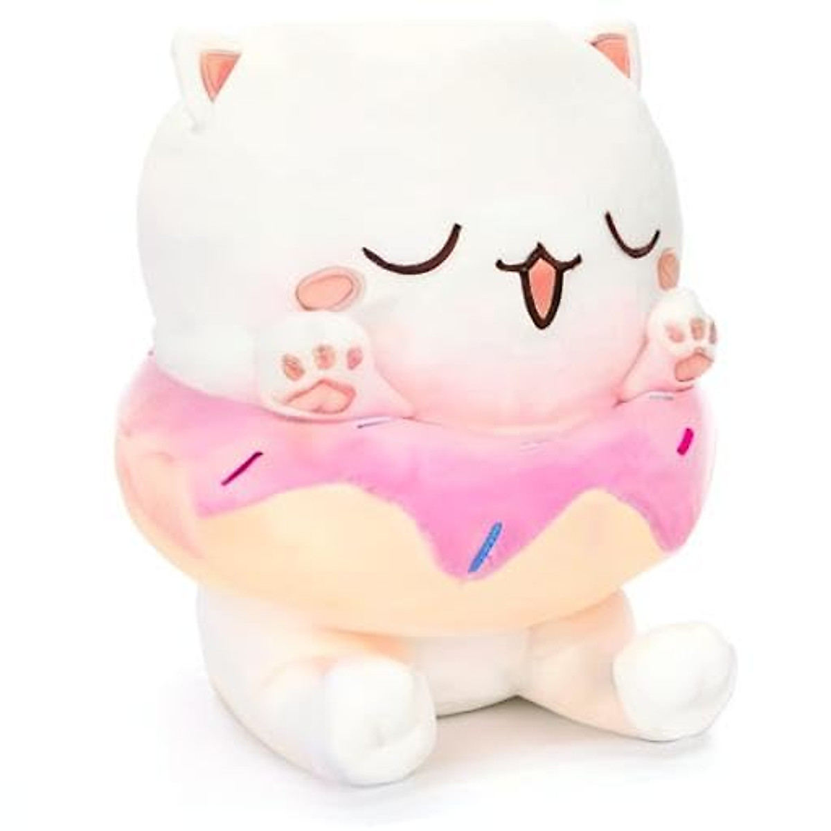 AIXINI Cute Plush Donut Cat Stuffed Animal, Super Soft Kawaii Cat Kitten Plushies for Kids 10inch (White,B)