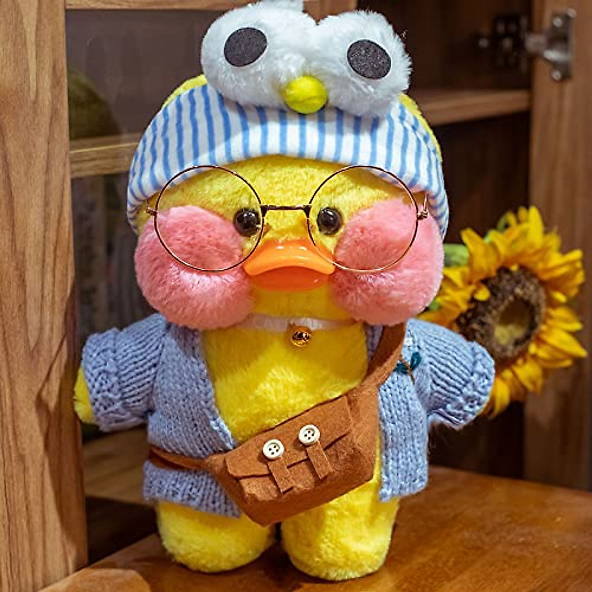 MOMIU Yellow Duck Plush Toy with 9 Pcs Duck Stuffed Animal Clothes and Accessories-Cute Duck Stuffed Animal with Glasses, Birthday Gifts for Kids