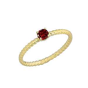 Dainty 10k Yellow Gold Stackable Garnet Solitaire Rope Engagement/Promise Ring (Size 8)