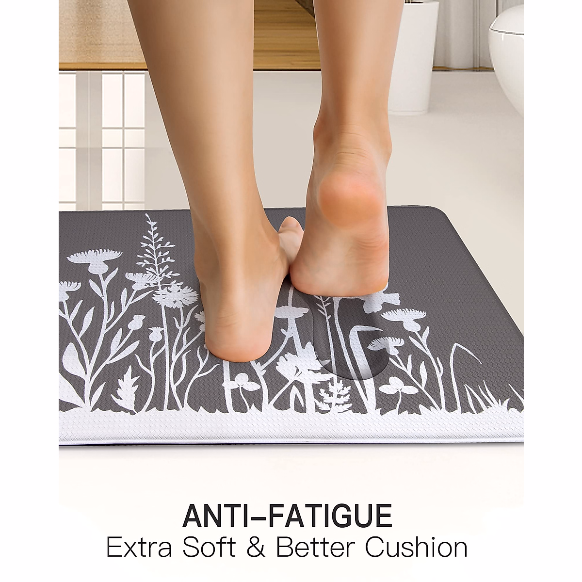 Kitchen Rugs and Mats Cushioned Anti Fatigue, Uamector 2 PCS Non Skid Kitchen Runner Rugs, Waterproof Memory Foam Kitchen Floor Mat, Standing Desk Mat for House, Sink, Office, Kitchen (Gray)