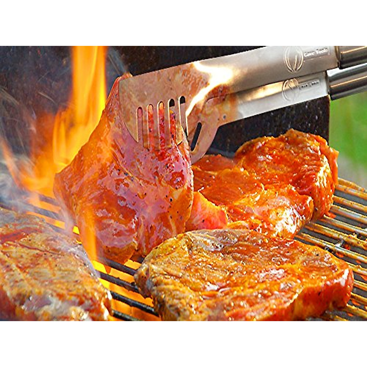 Cave Tools 3-Piece BBQ Tools Set - Includes Spatula, Tongs, & Fork - Heavy Duty Stainless Steel, Dishwasher Safe - BBQ Grill Accessories