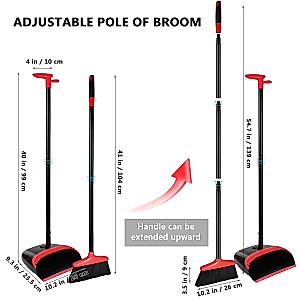 Broom and Dustpan Set for Home - Broom Dustpan Set with Long Handle - Broom with Dustpan Heavy Duty