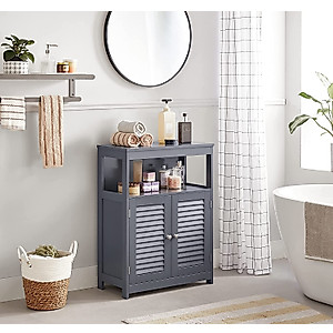 VASAGLE Bathroom Floor Cabinet, Bathroom Storage Cabinet, Freestanding, with Double Shutter Doors and Adjustable Shelf, for Bathroom, Living room, Entryway, Kitchen, Grey UBBC040G01